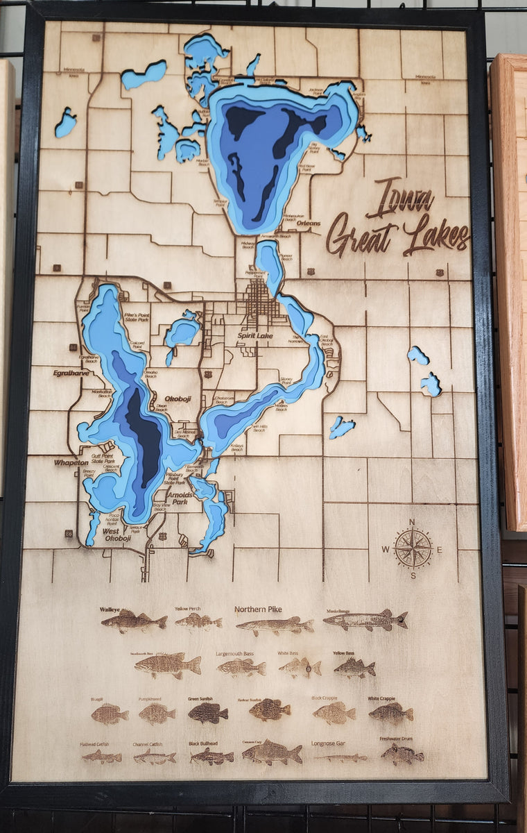 Okoboji Contour Map Iowa Great Lakes Depth Map Big Spirit Lake Iowa Ma ...