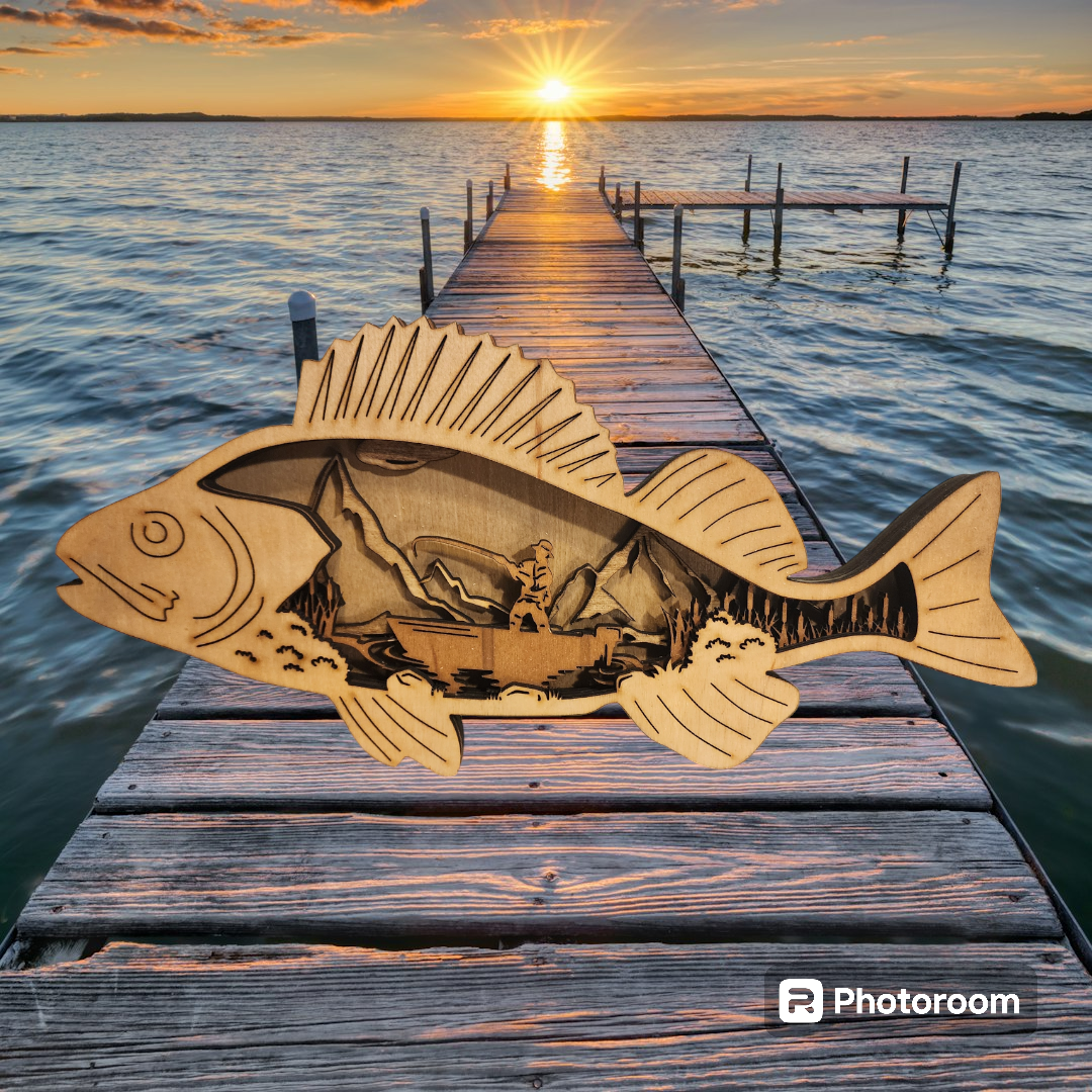 Handcrafted Walleye Shaped 3D Fishing Scene – Okoboji Trading Company