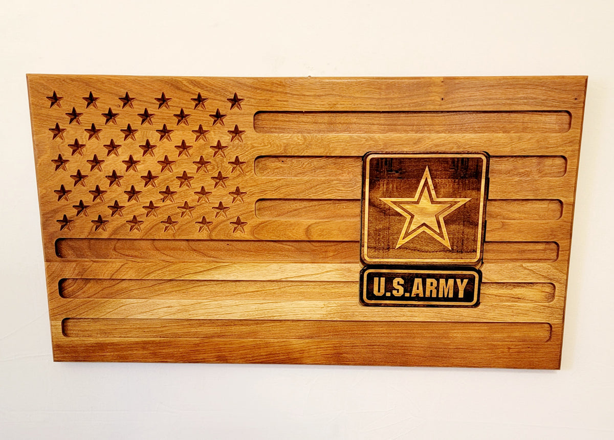Carved Army Flag With Laser Inlay – Okoboji Trading Company